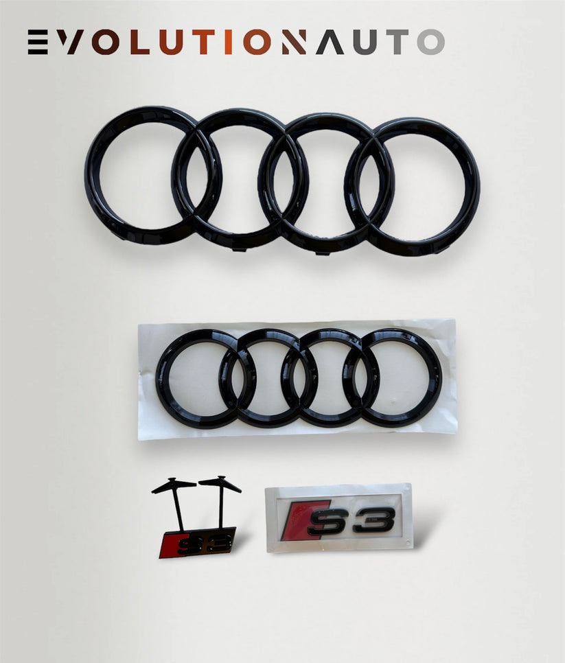 Audi S/RS/SQ/RSQ/TT/TTRS Badge Full Set - Gloss Black (Front&Rear Ring ...